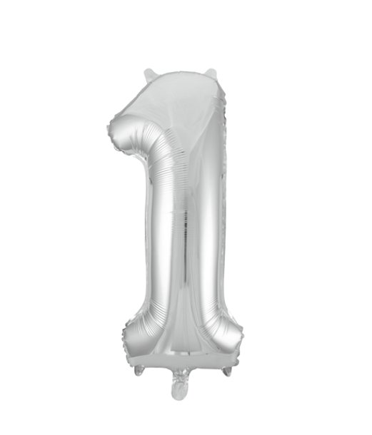 Sølv folie tal ballon med tallet 1 til luft og helium. - Fest & Farver