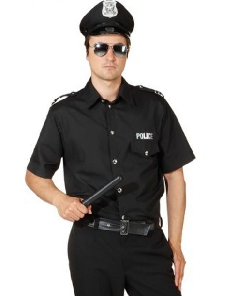 Sort politi skjorte til mænd - Fragt fra kun 39,00 kr. - Fest & Farver